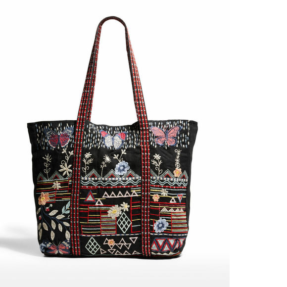 Johnny Was | Bags | Johnny Was Aravis Embroidered Floral Black Linen ...